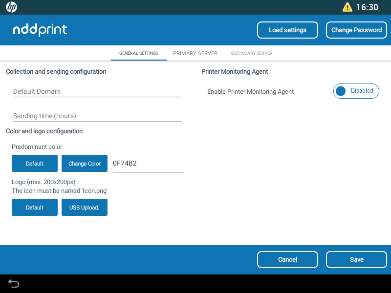 Settings via printer panel