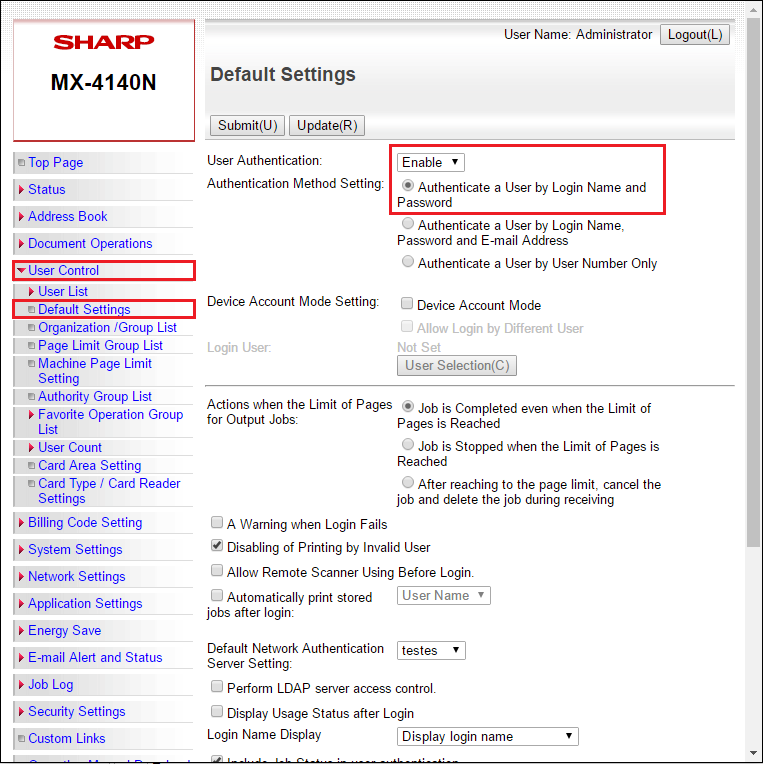 Enable printer authentication