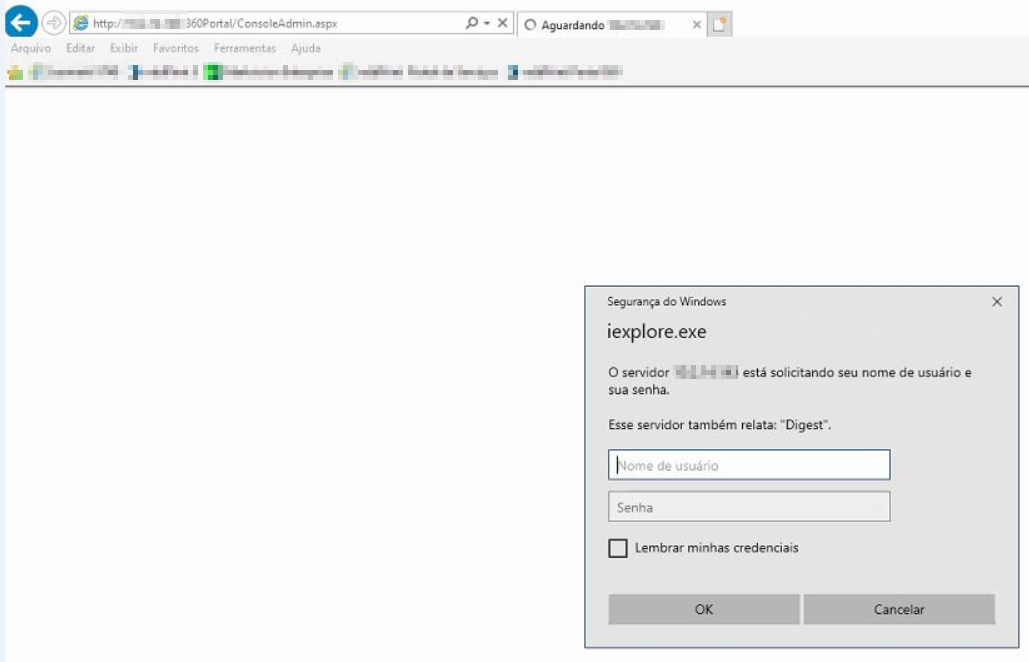 Authentication being requested when accessing the Portal 360 (local)