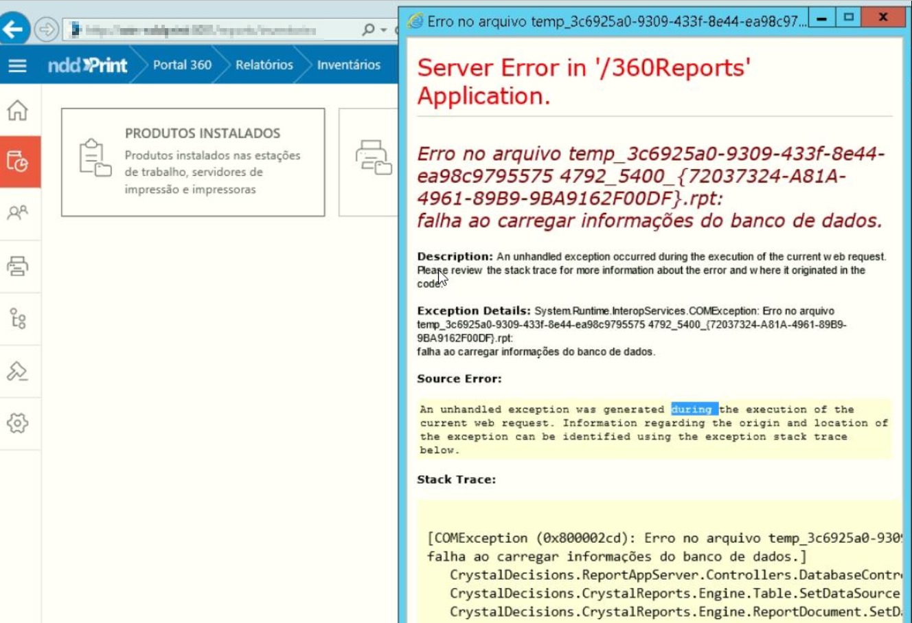 Erro ao gerar qualquer relatório no NDD Print Portal 360 Local